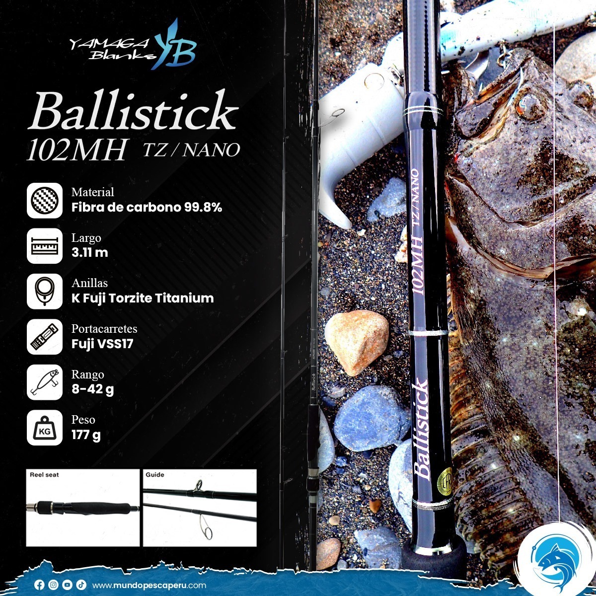 Caña de Spinning YAMAGA BLANKS® BALLISTICK 102 MH TZ NANO / 8 - 42 g ...